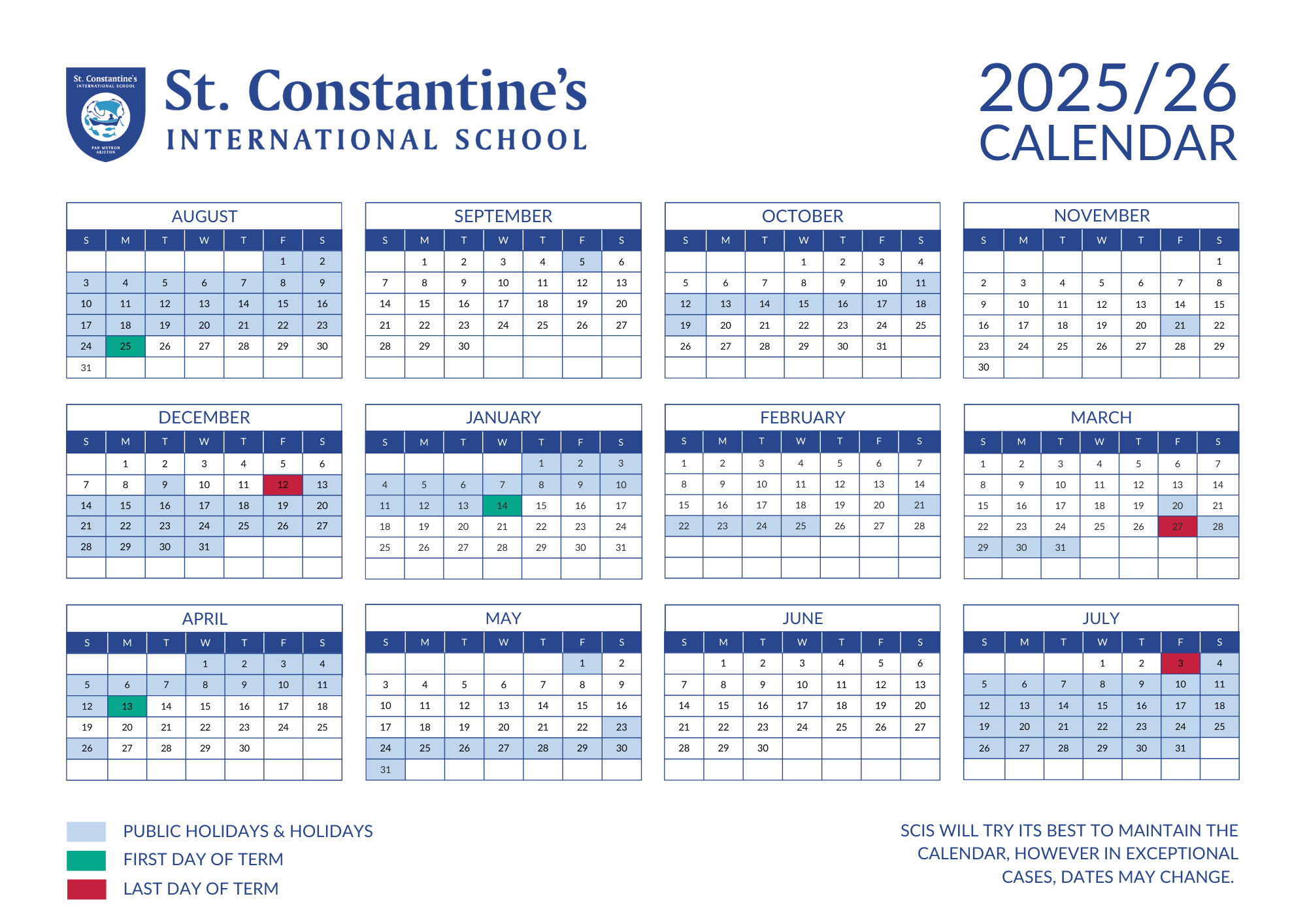 Calendar – St. Constantine's School